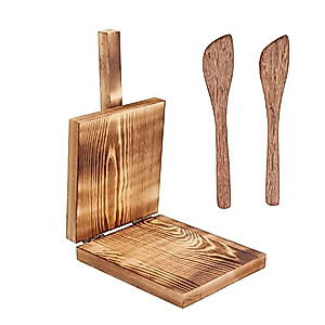 Wood Tortilla Press, Nonslip Tortilla Press with 2PCS Spatulas for Scraping off Excess Dough, Wood Dough Pressing Tool for Cooking & Baking Pizzas, Dumpling, Flying Pie