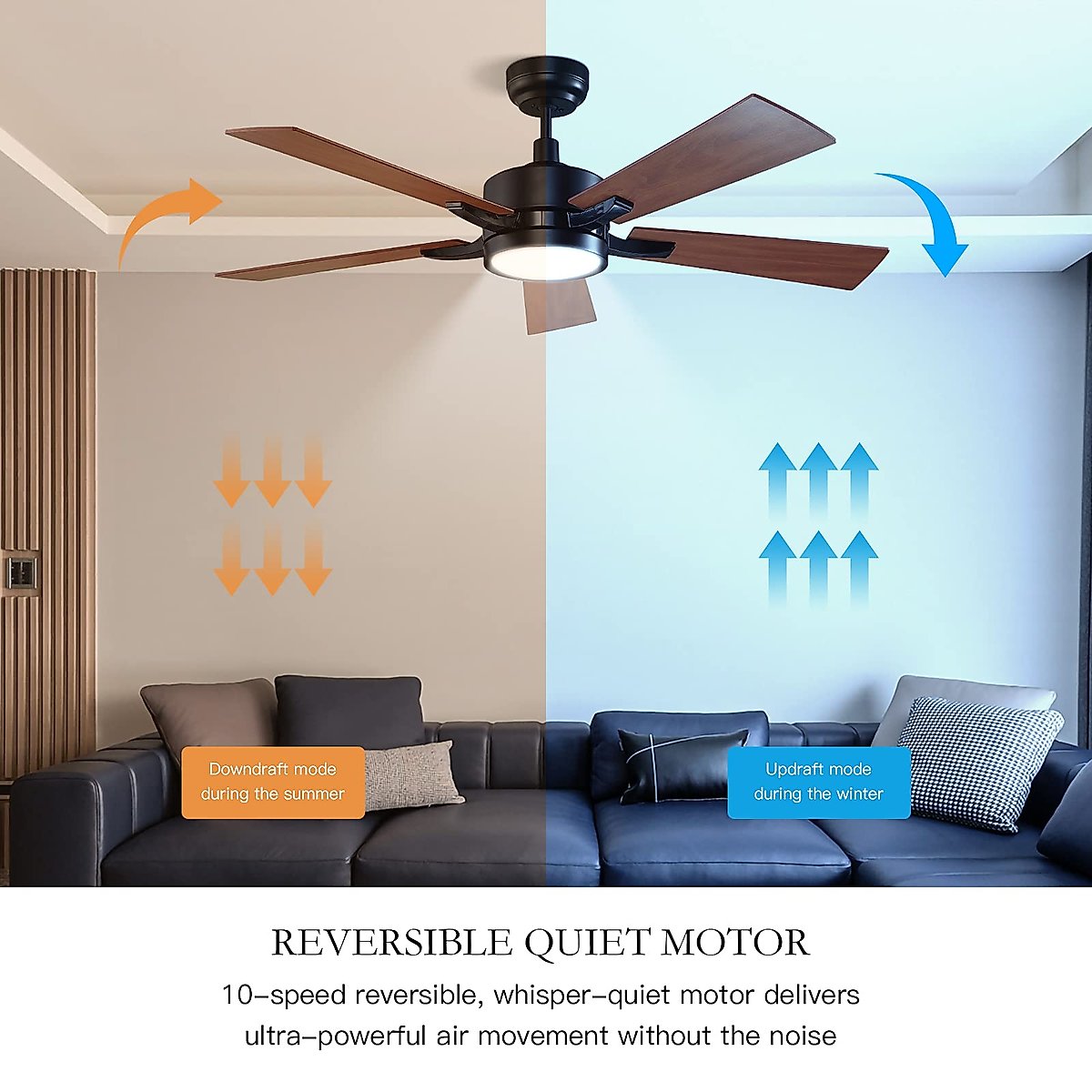 SMAFAN Smart Ceiling Fan 52'' 5-Blade with Remote Control, DC Motor with 10 Speed, Dimmable LED Light Kit Included, Apex Works with Google Assistant and Amazon Alexa, Siri Shortcut.…