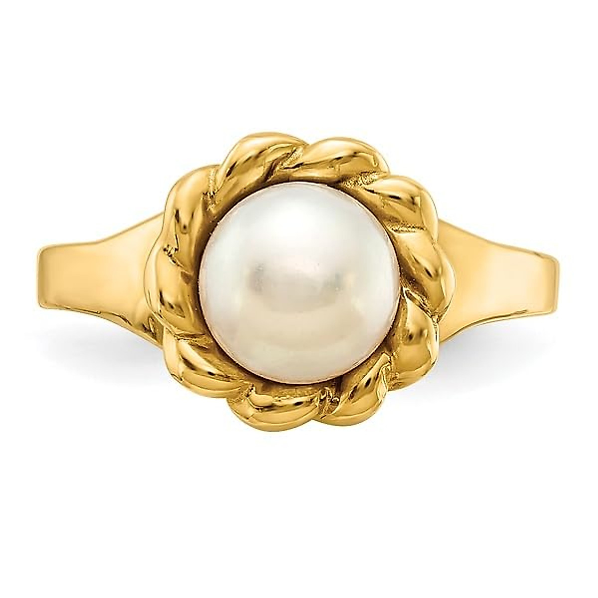 IceCarats 14K Yellow Gold 6mm White Button Freshwater Cultured Pearl Statement Ring Size 7