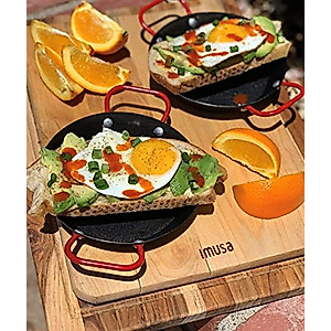 IMUSA USA Paella Pan, 6", Black with Red Handles