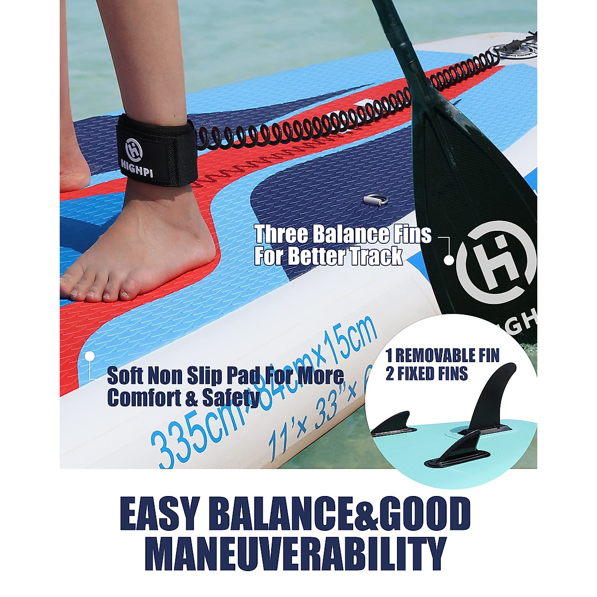 HIGHPI Inflatable Paddle Boards, 11'x33''x6'' SUP for Adults&Youth, Stand Up Paddle Boards with Accessories, Anti-Slip Deck, Stable Durable Lightweight, Suitable for Yoga Fishing Traveling