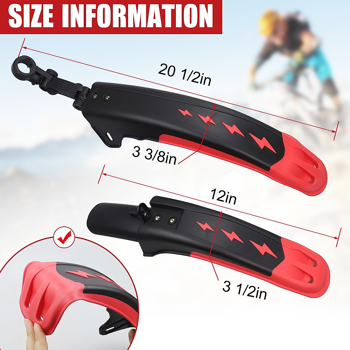 MAKELEN Bike Fender Set Mudguard Set Front and Rear 2 Parts-Universal Full Cover Thicken Widen Bicycle Adjustable Bike Fender Mud Guard Mudflap for MTB Road Bike Mountain Bike Black&Red