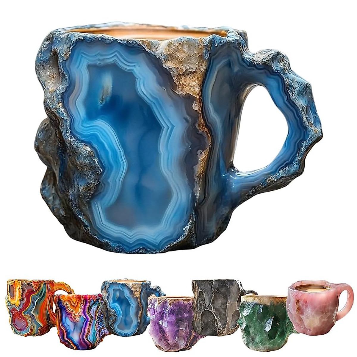 WGMM Mineral Crystal Coffee Mugs, Crystal Coffee Mugs, Mineral Crystals Cups, Colorful Crystal Mug Translucent Coffee Mug,Elegant Crystal Gift for Home Office Coffee Mugs (Blue)