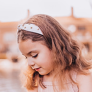 FROG SAC Star Studded White Knotted Headband, Velvet Hair Accessory with Gold Stars for Girls, No Slip Fashion Head Band