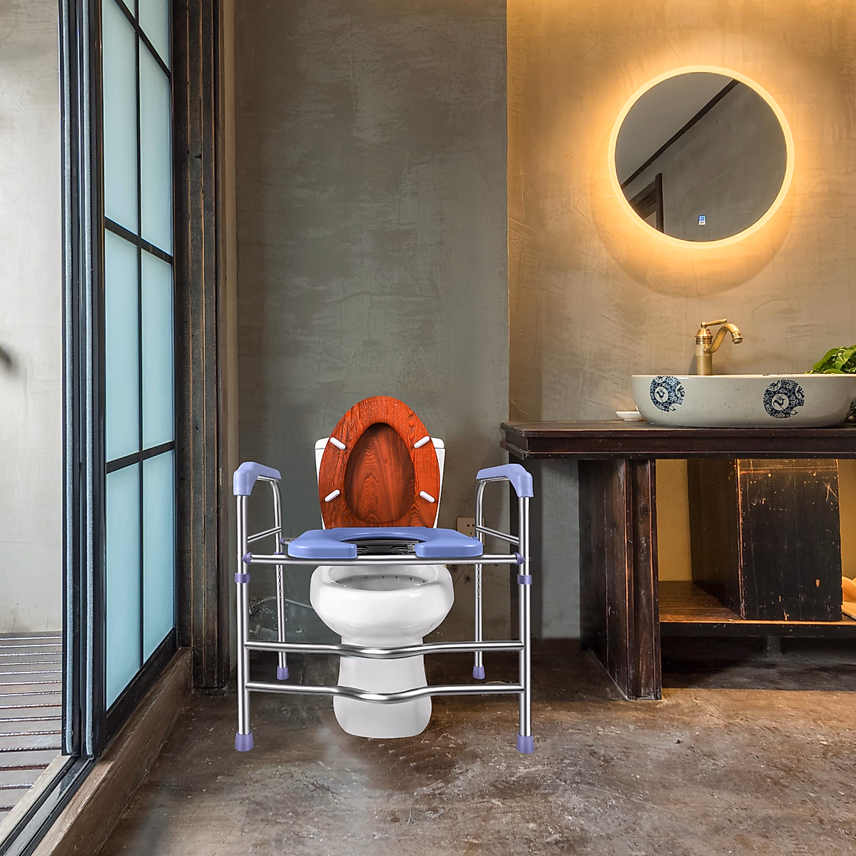 Deewow Raised Toilet Seat with Handles 400lbs, Elevated Toilet Seat Riser Bathroom Stand Alone Toilet Safety Frame for Elderly, Pregnant and Handicap, Adjustable Height, Fit Any Toilet