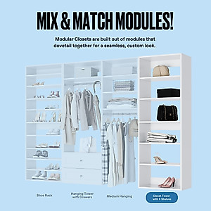 Modular Closets Vista Collection Shelf Tower Built in Wood Closet Organizer Unit (White, 19.5" Wide)