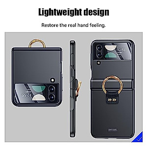 LEIAU for Samsung Galaxy Z-Flip-4 Case: Upgrade [Full Cover Hinge Protection] Slim Phone Case with Metal Ring Screen Protection Wireless Charging for Galaxy Z Flip 4 5G(2022) Black