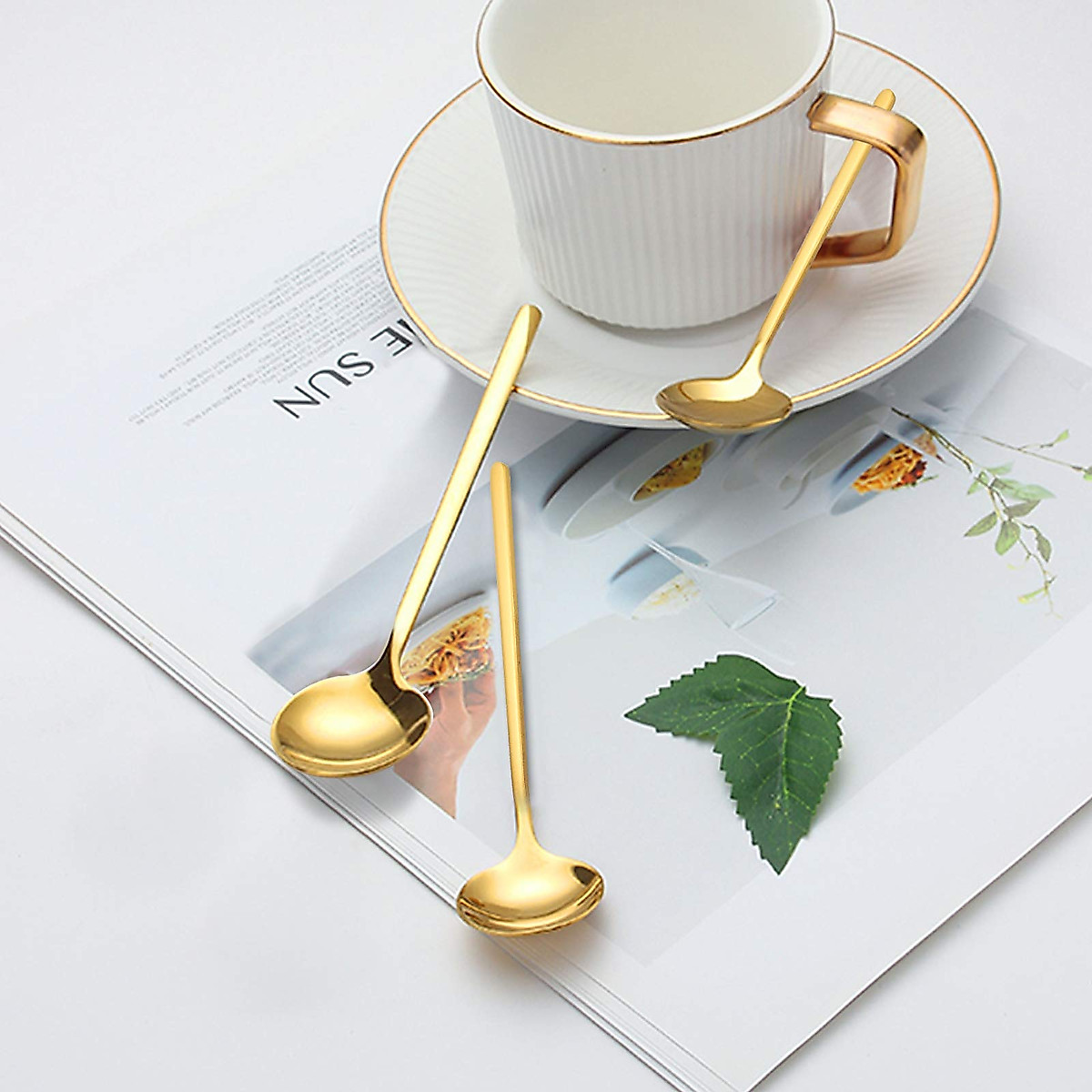 Jucoan 16 Pack Espresso Spoons, 5 Inch Mini Coffee Spoons, Gold Plated Stainless Steel Teaspoons for Dessert Sugar Cake Ice Cream Cappuccino