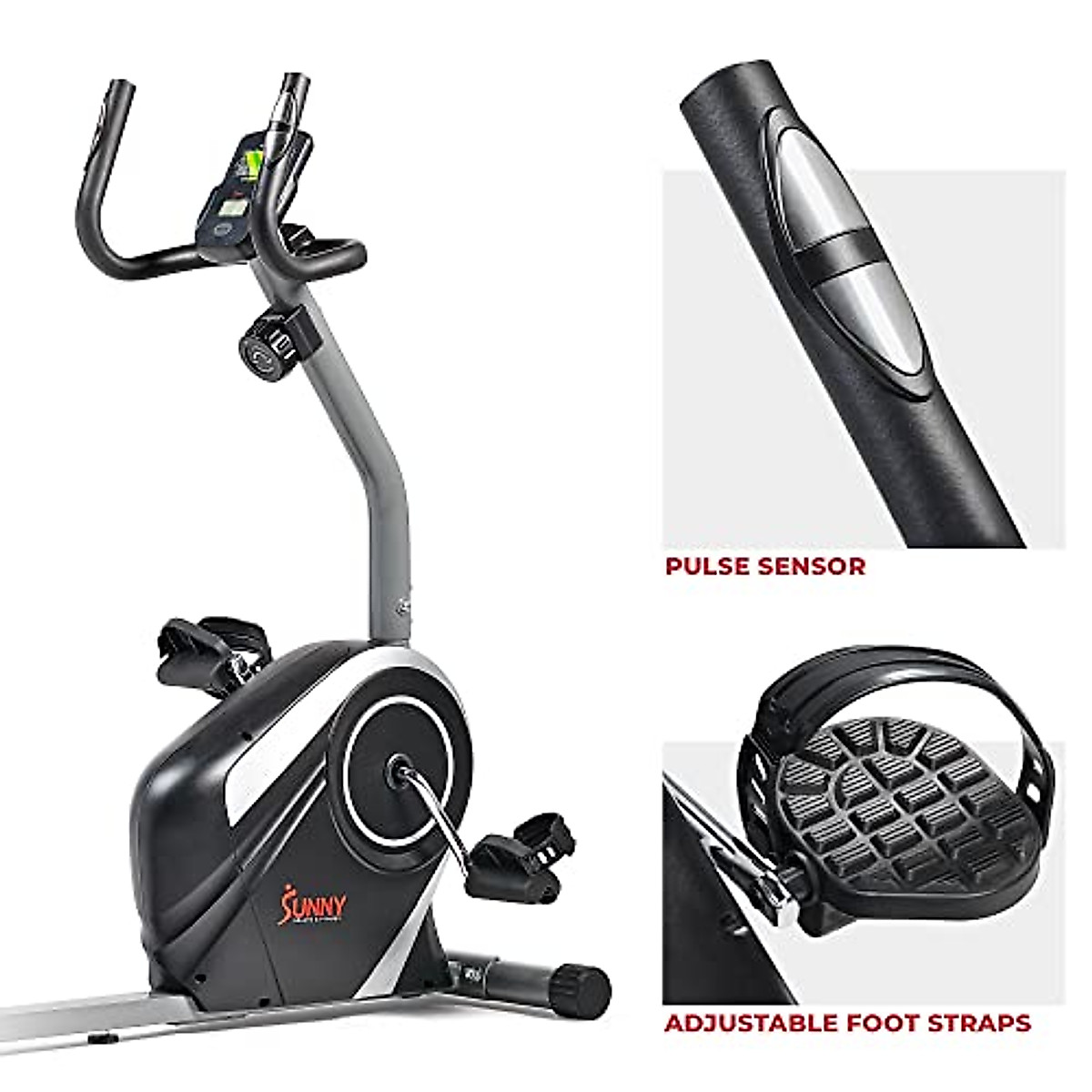 Sunny Health & Fitness Magnetic Recumbent Exercise Bike, Pulse Rate Monitoring, 300 lb Capacity, Digital Monitor and Quick Adjustable Seat | SF-RB4616S