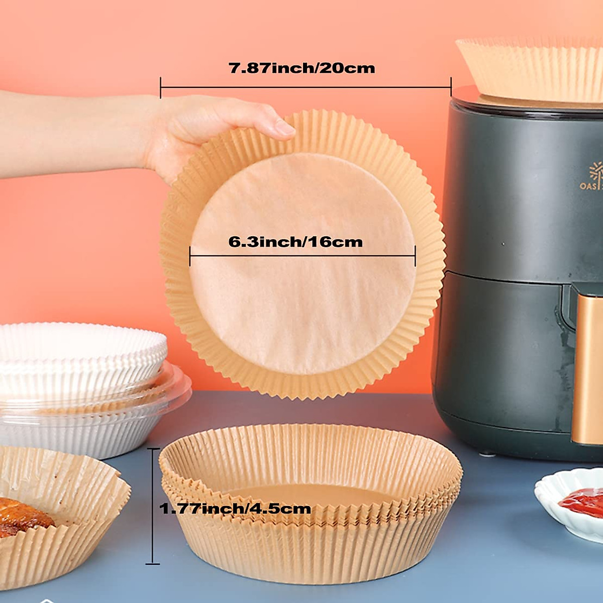 120pcs Air Fryer Disposable Paper Liners,6.3inch FDA Certificate Air Fryer paper ,Oil-proof Non-stick Air Fryer Parchment Paper Liners Round,Baking Cooking Unbleached Paper Liner.