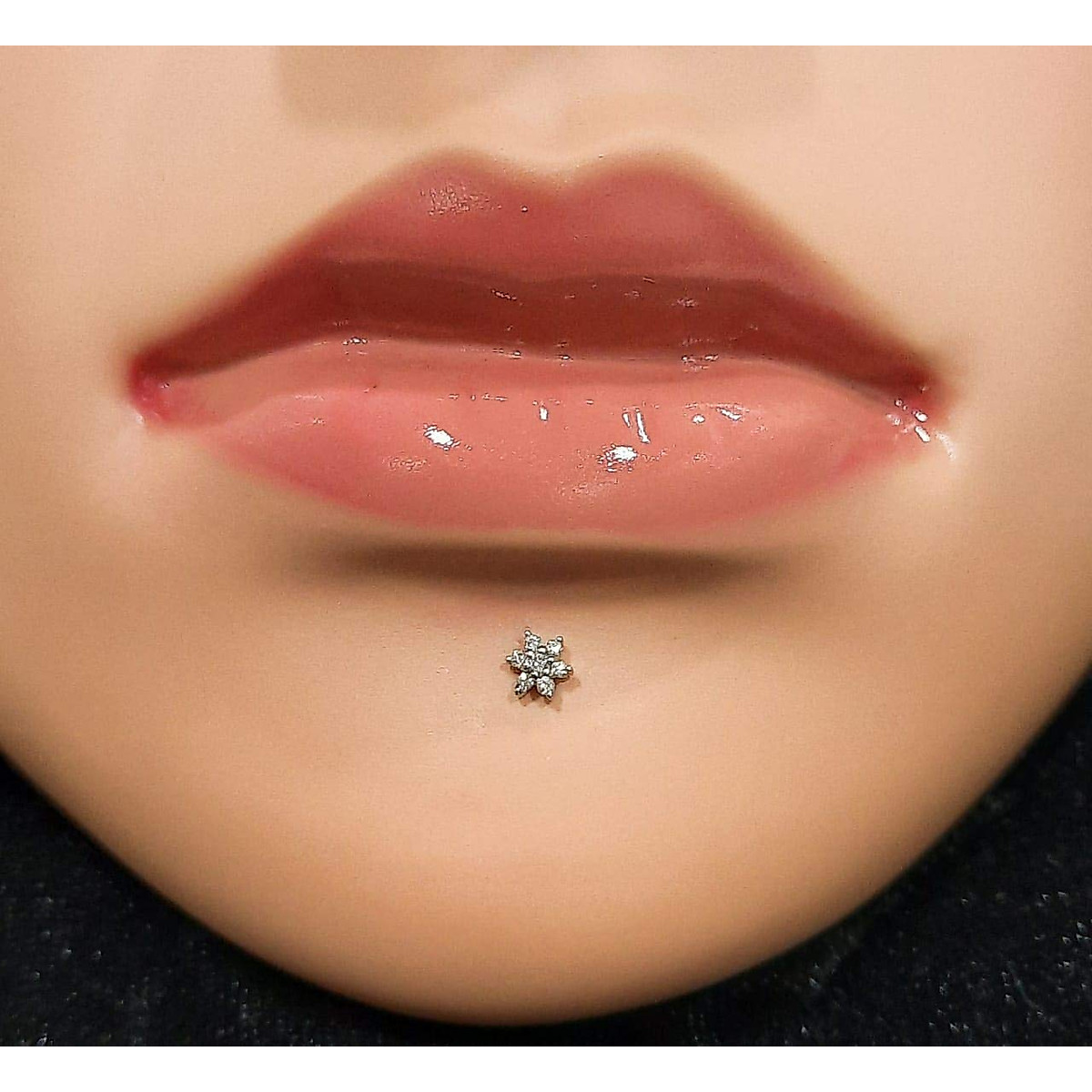 Demira Jewels Natural Diamond 14K White Gold Flower Nose Pin, Lip Labret, and Monroe Ring Stud Screw - 8mm Long, 16 Gauge Post