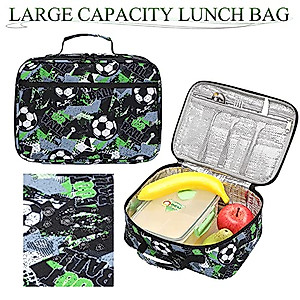 MOCCNORA Backpack for Kids Boys Preschool Backpack with Lunch Box Soccer Printed School Bags for Primary Students