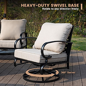 VICLLAX Patio Furniture Set 4 Pieces Outdoor Conversation Set, 3-Seat Sofa with 45" Ceramic Tabletop Fire Pit and 2 Swivel Sofa Chairs for Garden, Poolside, Backyard, Beige Cushion