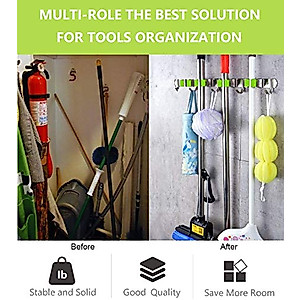 Fine Most Mop and Broom Holder Wall Mounted Storage Organizer Broom Holder Stainless Steel Mop Holder Utility Tool Organizers with 3 Position 4 Hooks for Laundry Room Garden Garage Closet Kitchen