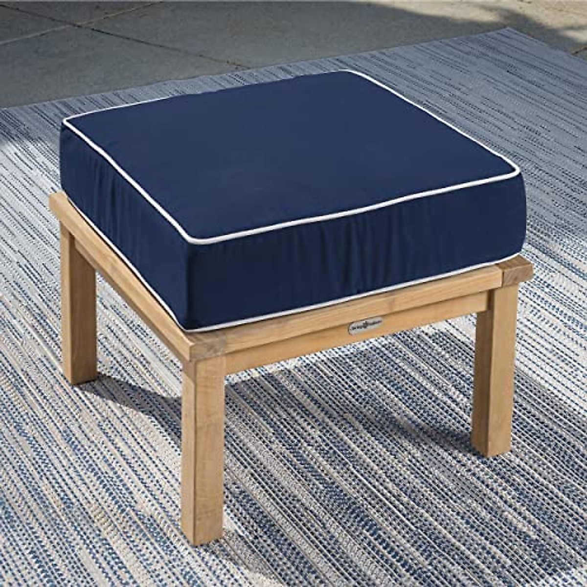 Tortuga Outdoor Jakarta Teak 4 Piece Club Chairs and 2 Ottomans, Navy Cushions Outdoor Furniture Set, Brown