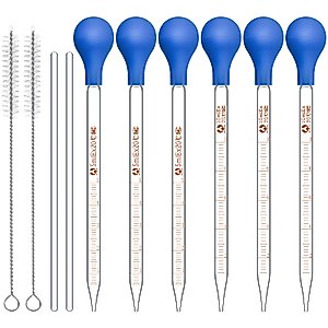 Weewooday Glass Droppers Pipettes Graduated Lab Dropper Glass Liquid Pipette with Big Rubber Hats 20 cm Glass Stir Rod Washing Brush Transfer for Liquid Essential Oil(16 Pieces,Blue,5 Ml, 10 ml)