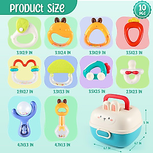 Choomon 10pcs Baby Rattles Set 0-12 Months Baby Teething Toys Infant Grab Shake Rattle, Sensory Teether, Development Learning Music Toy, for Newborn Toys Baby Boy Girl Gifts