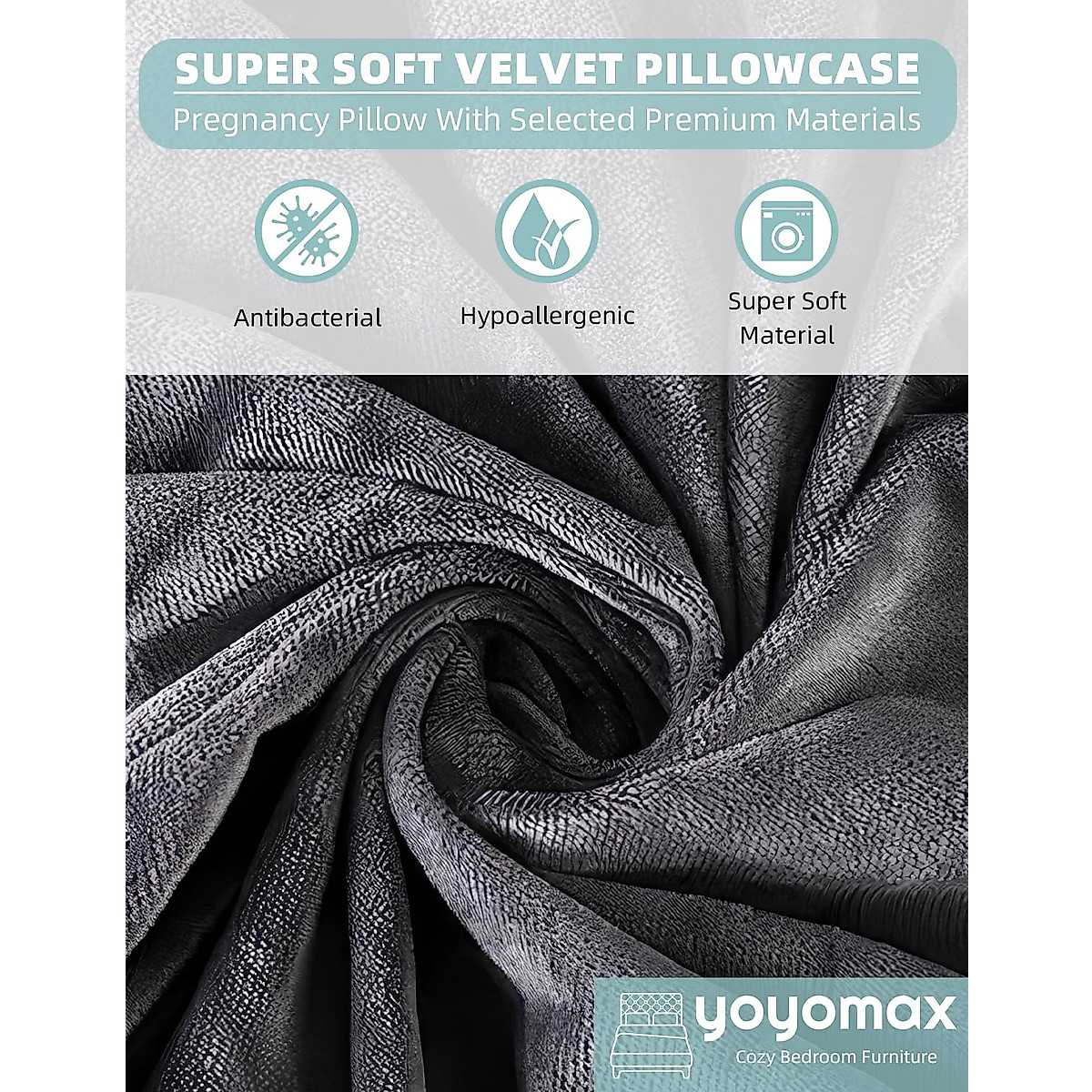 yoyomax U-Shaped Pregnancy Pillows, Memory Foam Pregnancy Pillow Full Body Maternity Pillow with Removable Cover-57 Inch Pregnancy Pillows for Sleeping-Darkgrey