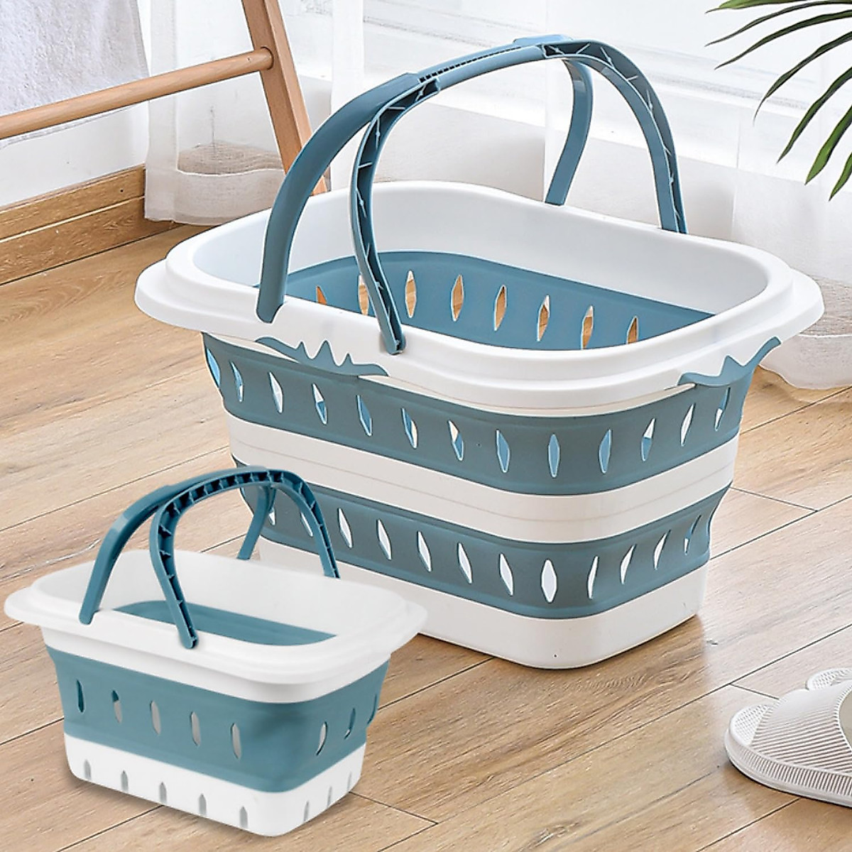 Haundry Portable Shower Caddy Basket, Foldable Caddy Basket with Handles, Collapsible Storage Organizer for Bathroom, Kitchen, College Dorm,Gym (Blue)