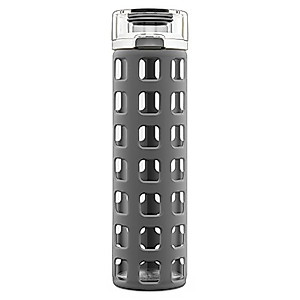 Ello Syndicate Glass Water Bottle with One-Touch Flip Lid, Grey , 20-ounce