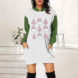 Vestidos PequeñOs Para Mujer 2024 2023 2024 Christmas Hoodie Dress For Women Cute Print Long Sleeve Dresses Crew Neck Patchwork Sweatshirt Casual Dress With Pocket 2-Green Small