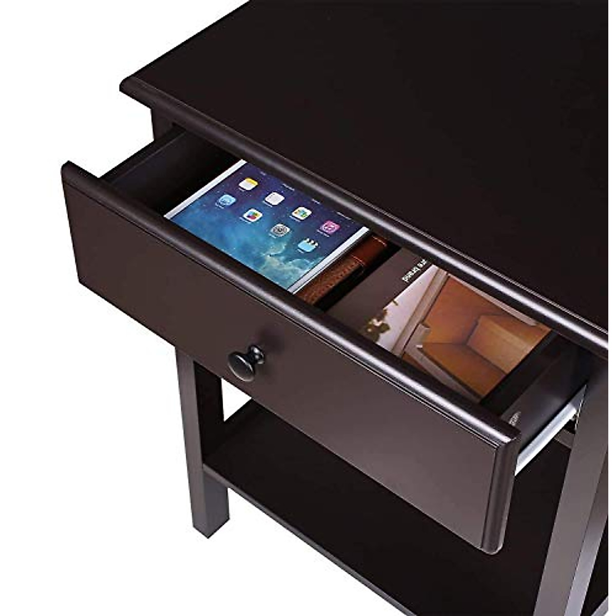 Etnicart - Dark Brown Nighstand 1 Tier Bedside End Table MDF Sofa Side Table 1 Drawer Storage Cabinet Living Room Furniture Easy Assembly 18(W)x14(D)×24(H)in side table bedroom Black skinny end table