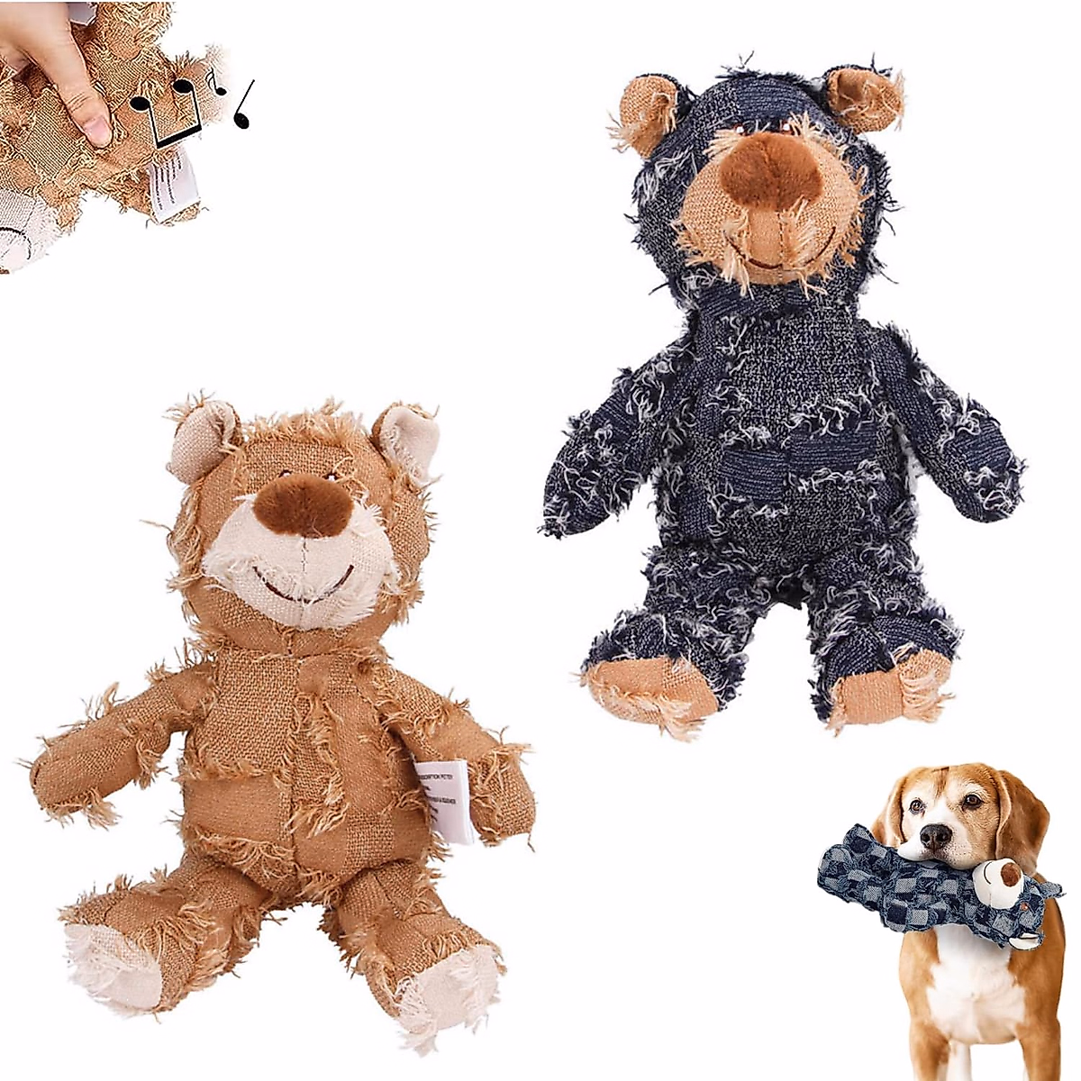 Indestructible Robust Bear, Dog Companion for Heavy Chewer Toy, Dog Stuffed Animals Chew Toy, Squeaky Dog Toys for Aggressive Chewers, Dog Training Interactive Play Toys (L, Brown+Blue)