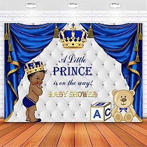 Mehofoto Prince Baby Shower Backdrop Royal Blue Little Prince Baby Shower Background 7x5ft Gold Grown Cute Baby Bear Sliver Backdrop for Boys Baby Shower Decorations