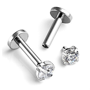 NewZenro 4Pcs 16g Cubic Zirconia Ear Cartilage Tragus Helix Stud Earrings Stainless Steel CZ Lip Monroe Piercing Round Star Set Jewelry Gifts for Women Men Birthday Bff