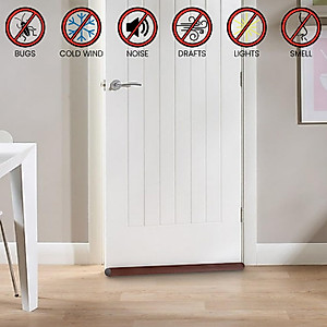 Kepfire Adjustable Under Door Draft Blocker 37 Inch for Double Doors - Noise Reducing & Dust Resistant Insulation Strip, Brown