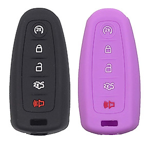 Btopars 2pcs 5 Buttons Smart Key Fob Silicone Case Cover Protector Holder Jacket Compatible with Ford CMAX Escape Focus Edge Expedition Explorer Flex Taurus Black Purple