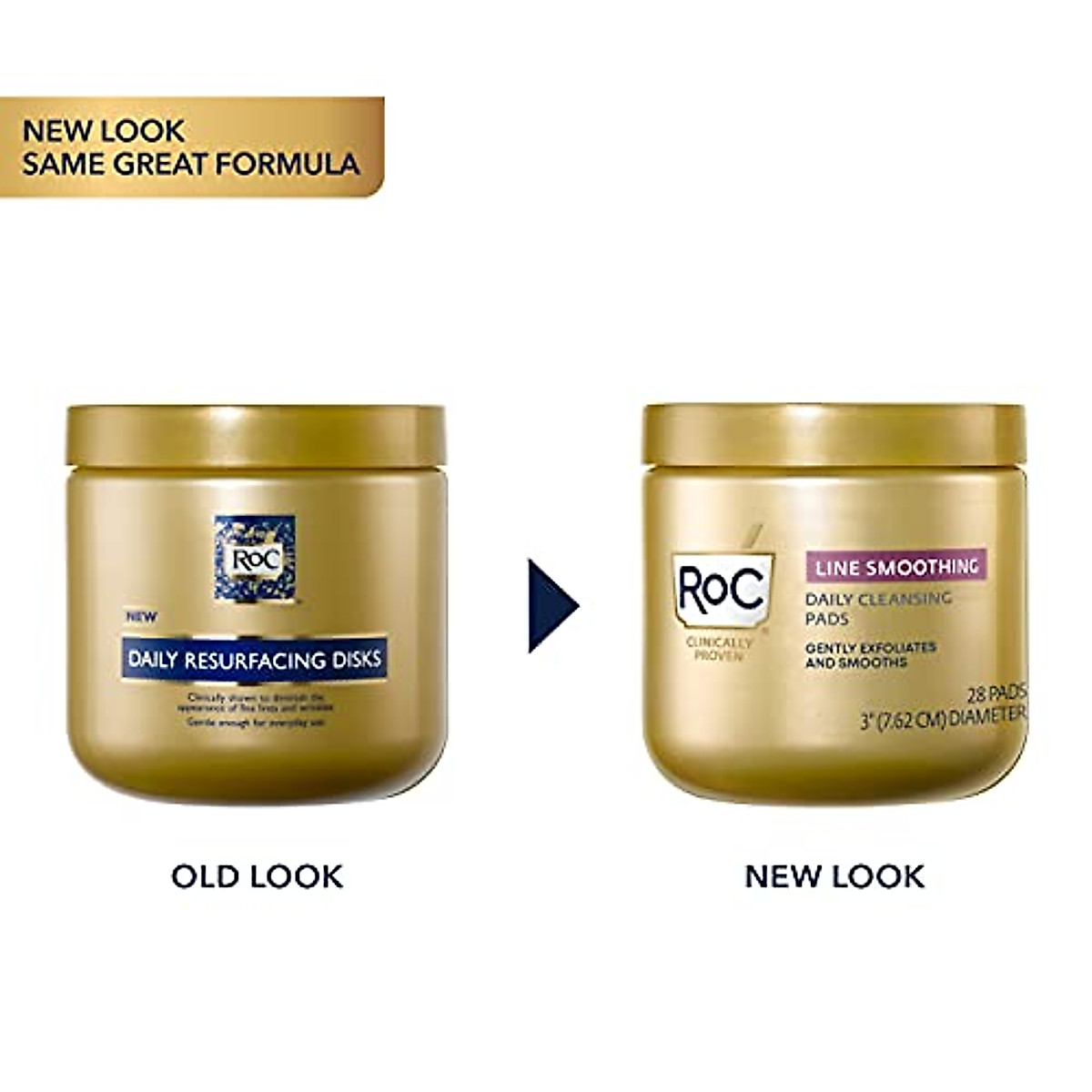 RoC Resurfacing Disks, Hypoallergenic Exfoliating Makeup Remover Pads for Wrinkles and Skin Tone, Hypo-Allegenic Skin Care, Oil-Free Daily Cleanser, 28 Count (Packaging May Vary)