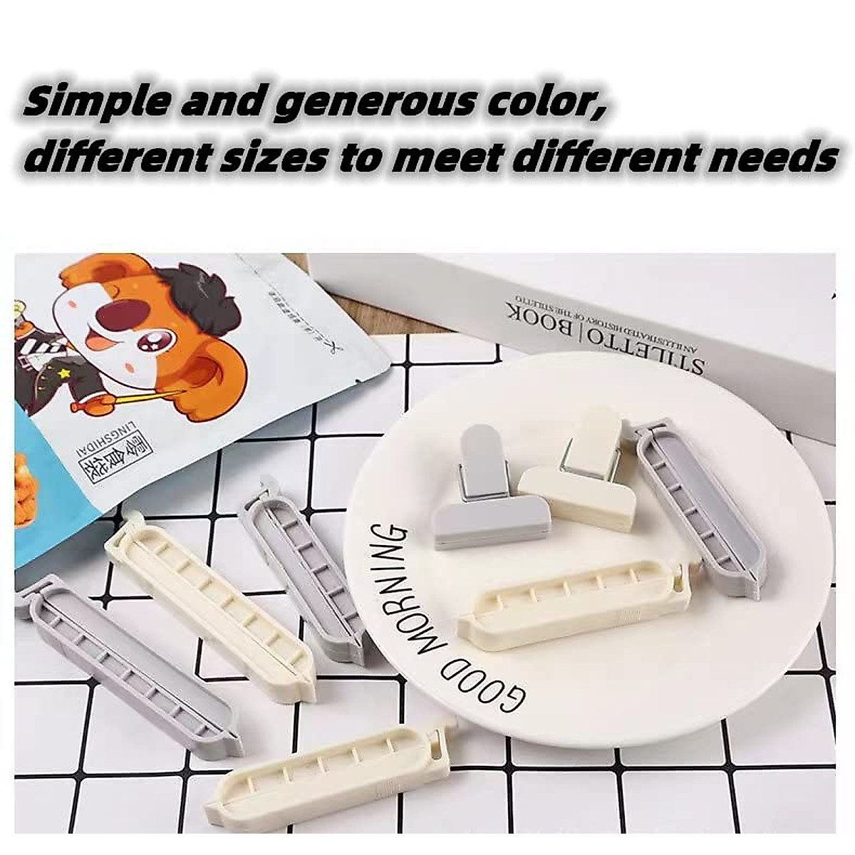 Plastic Sealing Clips Bag Clips for Food Snacks , Chip Clips Food Clips,1.6-3.2-4inch,Fresh-Keeping Clamp Sealer, Three Sizes and Two Colors(32PCS)