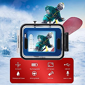 Gear Pro Sports Action Camera - HD 1080P Mini Camcorder w/ 12 MP Cam, 2.4" Touch Screen USB SD Card HDMI, Battery - Waterproof Case, USB Cable, Wireless Remote Control, Mount - Pyle GDV285BL (Blue)