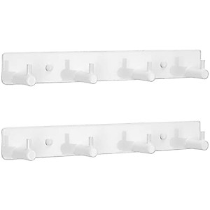 Lwenki 2PCS Key Holder for Wall, Black Key Rack with 4 Key Hooks to Hang Keyrings, Dog Leash, Umbrella, Sunglasses – Key Hanger with Mounting Hardware for Glass, Tile and Wood (10.9” x 1.4”) (White)