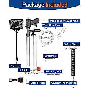 QZQ Aquarium Gravel Cleaner [2023 Edition] Vacuum Fish Tank Vacuum Cleaner Tools for Aquarium Water Changer with Aquarium Thermometers Fish Net kit Use for Fish Tank Cleaning Gravel and Sand