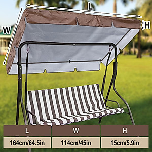 GliCraft LED Lighted Porch Swing Canopy Replacement Waterproof Swing Top Cover LED Swing Canopy Replacement Canopy Sun Shade Awning Cover Outdoor Patio Swing Canopy (Brown,65 x 45 Inch)