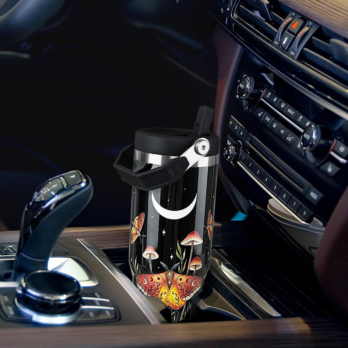 Unyopsa Mushroom Tumbler with Handle 30oz Vacuum Insulated Mushroom Cup with Lid and Straw Mushroom Gifts for Women Men