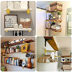 Pintuson 6 Pcs Industrial Pipe Clothes Bar 12 Inch - Wall Mount Clothing Rack - Face Out Closet Rods for Hanging Clothes Commercial Retail Boutique Laundry Shirt Display - Golden