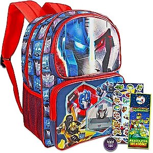 Screen Legends Transformers Backpack for Kids - Bundle with 16" Transformers Backpack Plus Stickers, Keychain, More | Transformers School Bag for Boys