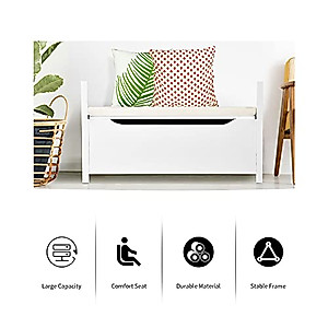 Giantex Shoe Storage Bench with Cushion, Entryway Storage Benches, End of Bed Bench for Bedroom, Wood Shoe Bench with Seat, 34" L×15" W×19" H, White