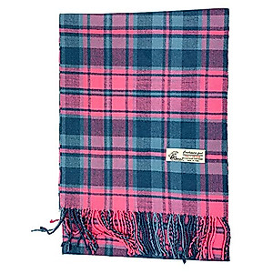 Plum Feathers Plaid Check and Solid Cashmere Feel Winter Scarf, Warm Scarfs, Cold Weather Accessories, Fringe Scarves (Pink Grey Plaid)
