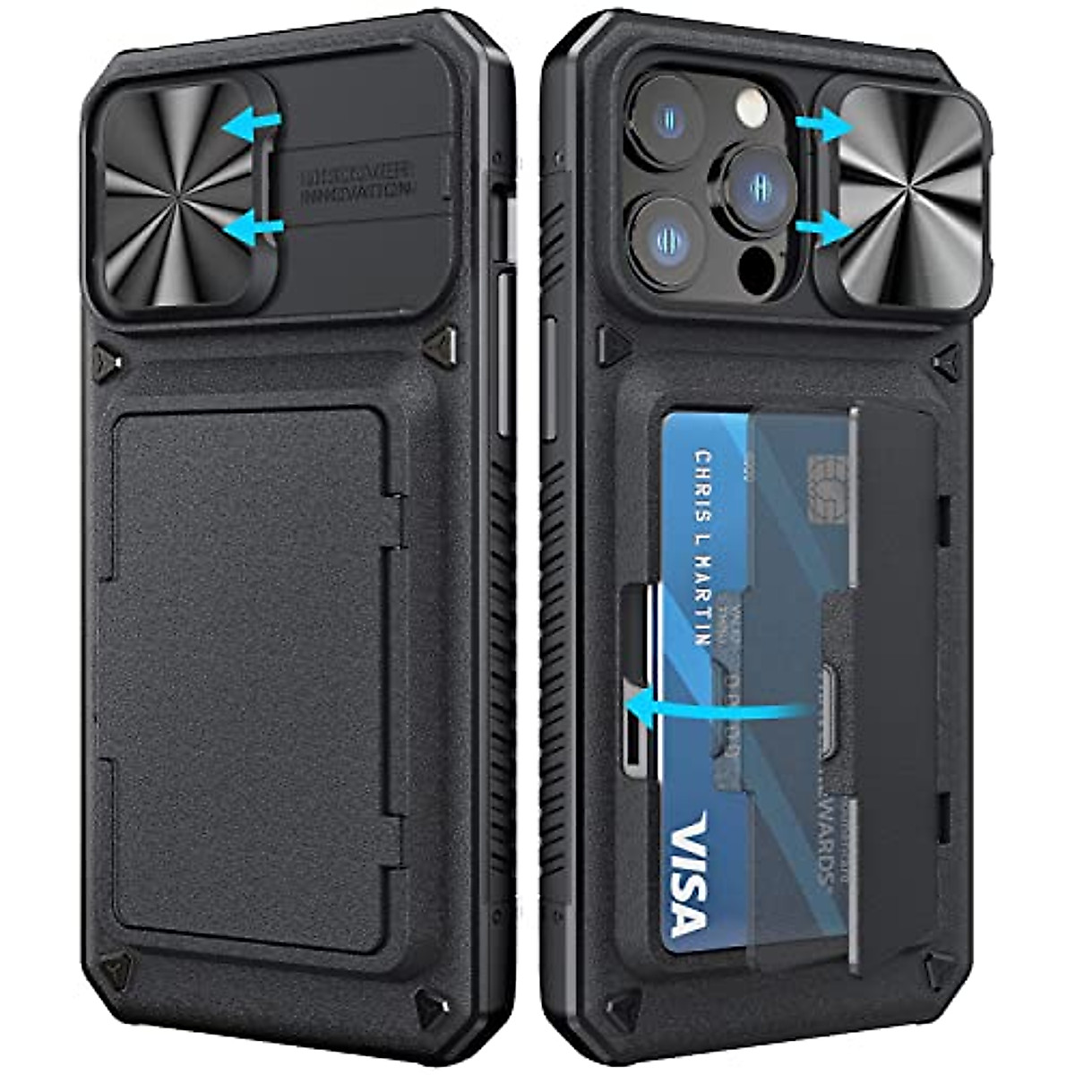 Vihibii for iPhone 14 Pro Max Case, Wallet Case with Card Holder (Storage 4 Cards), Slide Camera Cover & Kickstand [Military Grade Drop Protection] Phone Case 6.7" (2022), Black
