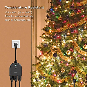 Outdoor Smart Plug, TESSAN WiFi Smart Outlet Switch with 3 Individual Sockets Work with Alexa Echo Google Home, Wireless Remote Control Outlet,Timer by Smartphone, Weatherproof Outdoor Power Strip
