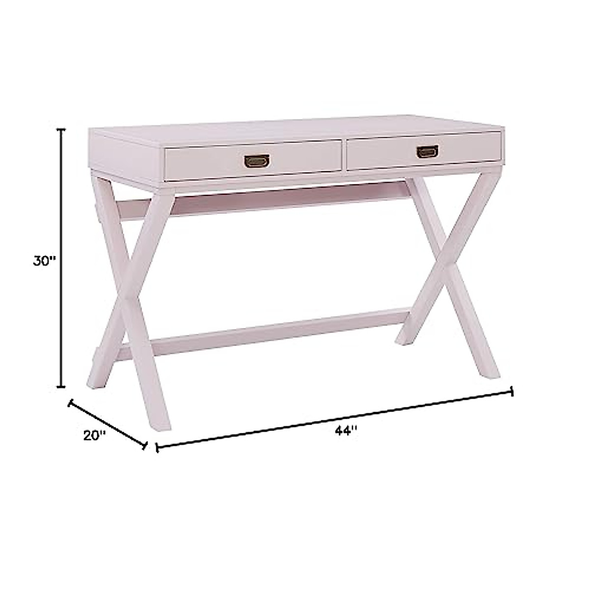 Linon Light Pink Rose Gold Hardware Jaycee X Base Writing Desk