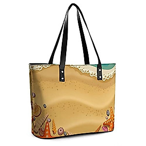 Womens Handbag Shells And Beach Leather Tote Bag Top Handle Satchel Bags For Lady