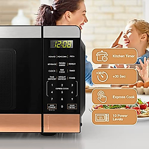 JOY Kitchen Compact Countertop Microwave Oven with LED Display, 6 Auto-Preset Menus, Child Lock, Defrost & Express Cooking Features, 0.7 Cu. Ft. 700W, Stainless Steel