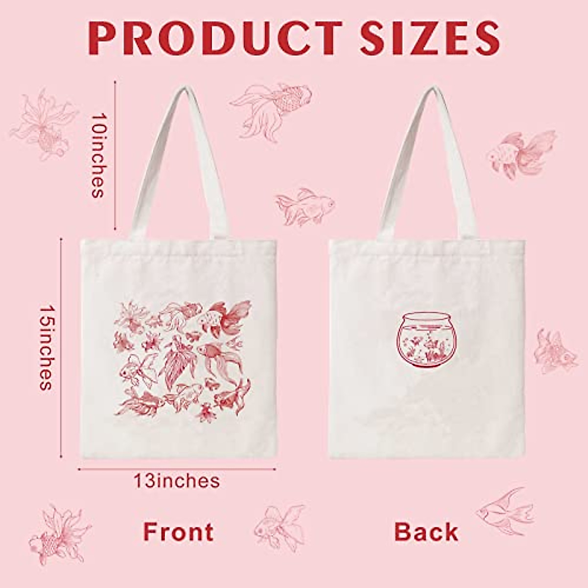 THEYGE Goldfish Canvas Tote Bag Aesthetic Cotton Canvas Bag for Women Girls Gift Cute Fish Tote Bag Book School Shopping Shoulder Bag Beach Bag