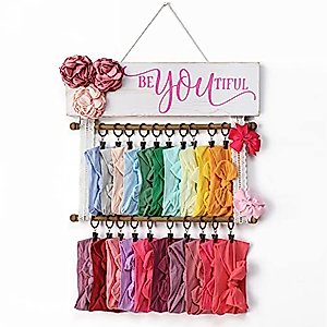 SOONOW Bow Holder for Girls Hair Bows, Baby Headband Organizer, Bow and Headband Storage Holder for Baby Girl Nursery Decor (White)