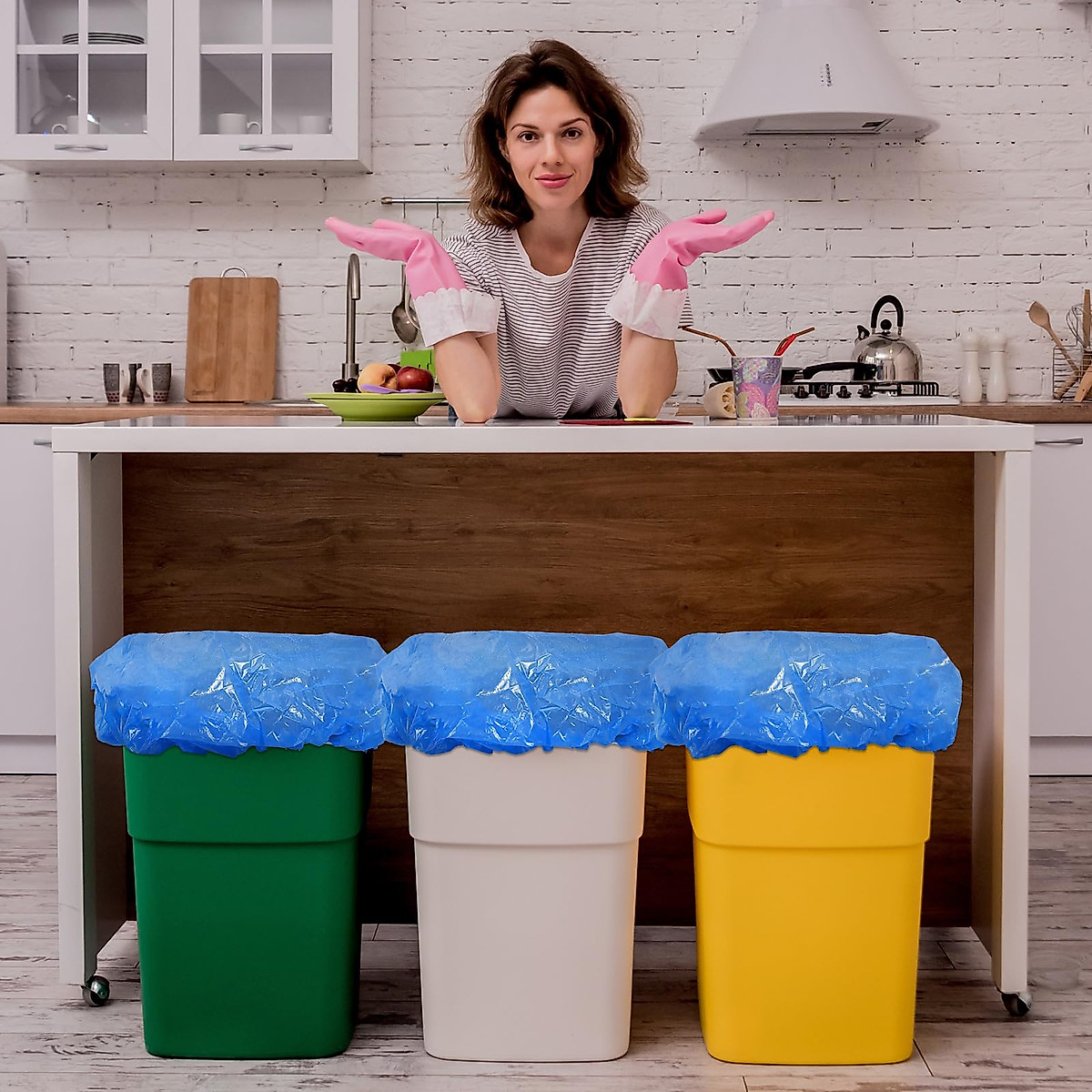 Yeaqee 12 Pcs Garbage Can Covers 90 Gallon Outside Extra Large Waste Container Cover Trash Odor Smell Buster with Elastic Rubber Band Plastic Dustproof Cover for Outside Household Kitchen Bin